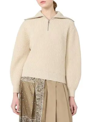 Max Mara Laser Half Zip Virgin Wool Sweater - Ice