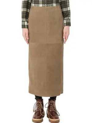 Max Mara Leather Midi Skirt - Kaki