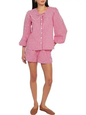 PETAL & PUP Angela Gingham Shirt And Shorts Set - Red Gingham