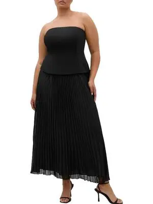 City Chic Loretta Strapless Pleated Maxi Dress - Black