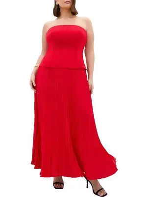 CITY CHIC Loretta Strapless Pleated Maxi Dress