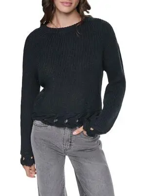 Dkny Cable Hem Crewneck Sweater - Black