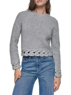 Dkny Cable Hem Crewneck Sweater - Feather He