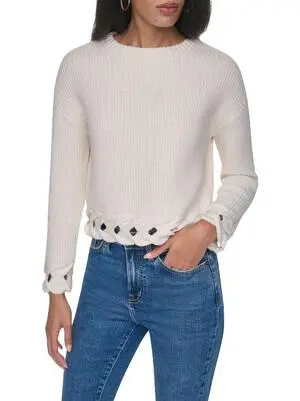 Dkny Cable Hem Crewneck Sweater - Ivory