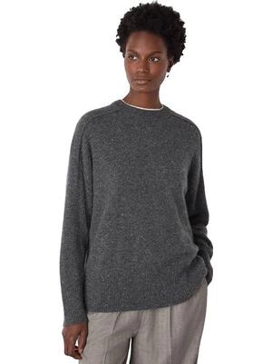 Whistles Cashmere Fleck Seam Crew Sweater - Dark Grey