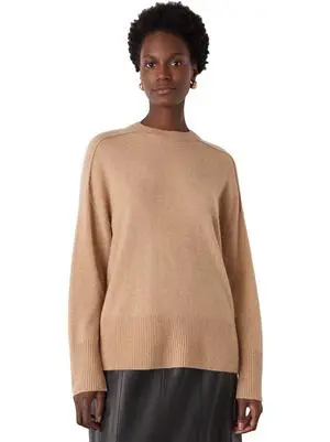Whistles Cashmere Seam Detail Crew Sweater - Camel