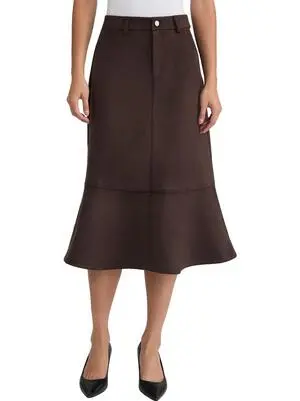 Jones New York Faux Suede Flare Midi Skirt - Coffee Bean