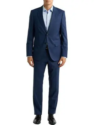 BOSS Huge Glen Plaid Wool Blend Suit - Dark Blue