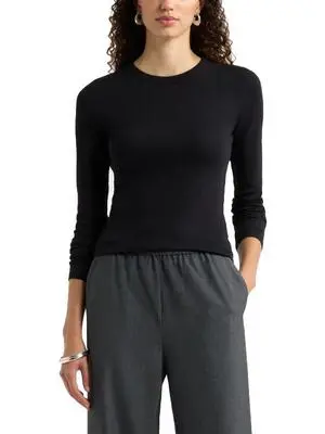 Nordstrom Ribbed Crewneck Long Sleeve T-shirt - Black