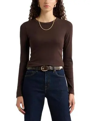 Nordstrom Ribbed Crewneck Long Sleeve T-shirt - Brown Mole