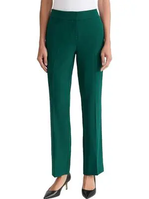 KASPER Flat Front Straight Leg Trousers Evergreen