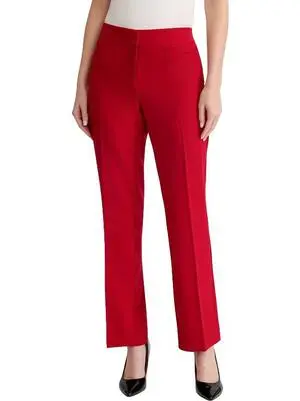 KASPER Flat Front Straight Leg Trousers Fire Red