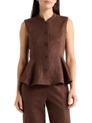 Bernardo Sleeveless Button-up Peplum Top - Chocolate