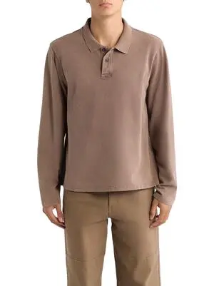 CORRIDOR Long Sleeve Cotton Piqué Polo - Brn