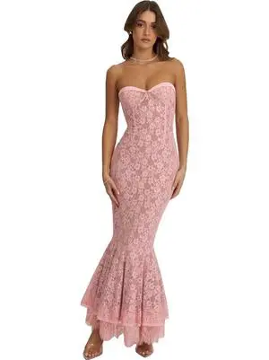 MISS CIRCLE NEW YORK Rosalyn Lace Sweetheart Maxi Mermaid Dress - Pink