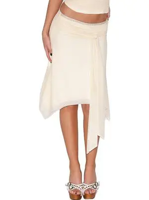 TIGER MIST Juna Mesh Handkerchief Hem Midi Skirt - Cream