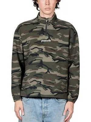 PLEASURES Textured Quarter Zip Pullover - Camo