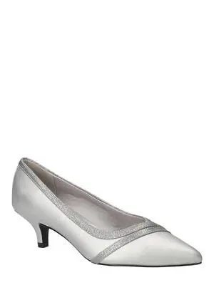 EASY WORKS BY EASY STREET Maye Pointed Toe Kitten Heel Pump - Silver-sparkle