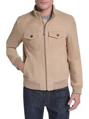 Cole Haan Suede Bomber Leather Jacket - Sand