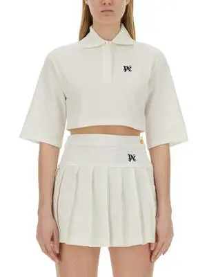Palm Angels Monogram Cropped Polo Shirt - White