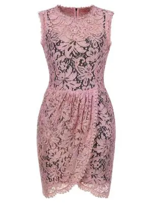 Dolce & Gabbana Floral-lace Draped Mini Dress Pink