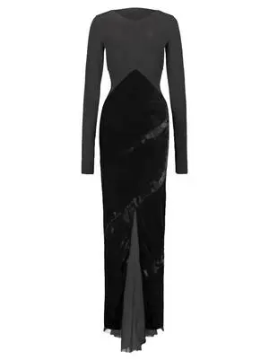 Rick Owens Velvet-panelled Long-sleeve Maxi Dress - Black