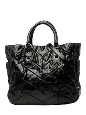 Prada 2010-2026 Impuntu Vernice Convertible Tote Satchel - Black