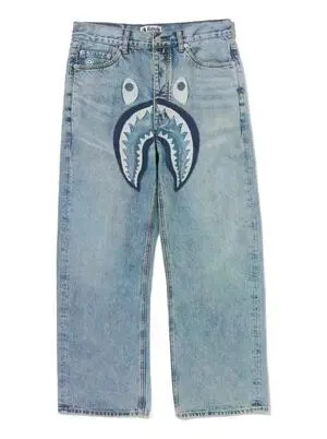 A BATHING APE Shark-motif Straight-leg Jeans - Blue
