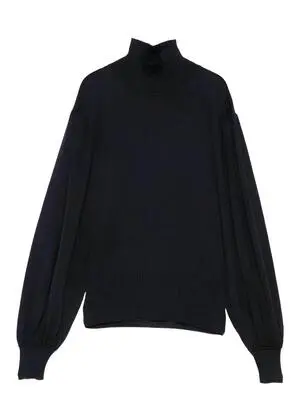 Liviana Conti Puff-sleeve High-neck Sweater - Blue