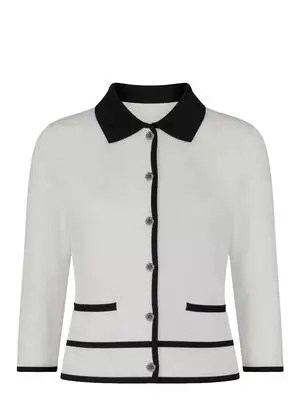 MORGAN Contrast-trim Button-up Cardigan - White