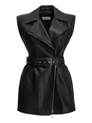 Max Mara Favella Belted Leather Jacket Black