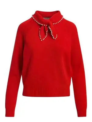 Essentiel Antwerp Pearl-embellished Bow-collar Sweater - Red