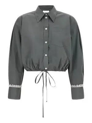 GANNI Lace-trim Cropped Shirt Grey