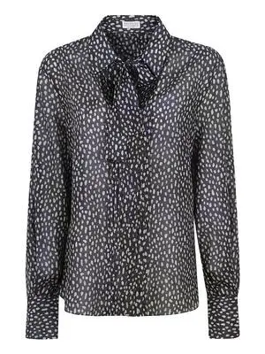Brunello Cucinelli Polka-dot Pussy-bow Shirt - Blue
