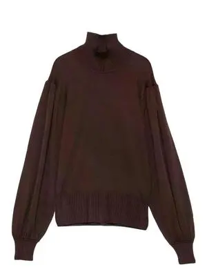 Liviana Conti High-neck Balloon-sleeve Sweater - Brown