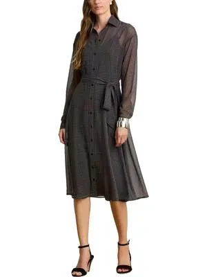 RALPH LAUREN Houndstooth-print Belted Midi Dress