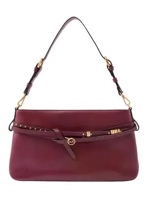 Pinko Studded Leather Shoulder Bag Red