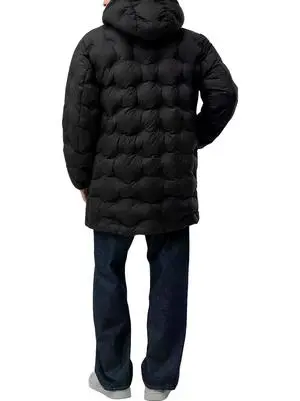 Hugo Hooded Puffer Coat With Patch Pockets - Black