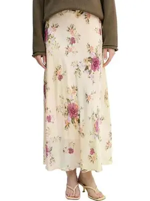 BENETTON Floral-print Flared Midi Skirt - Neutrals