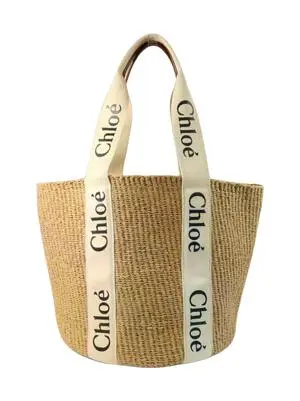 Chloé Large Woody Raffia Shoulder Bag - Neutrals