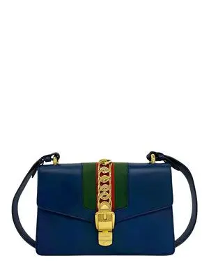 Gucci 2016-2026 Small Calfskin Web Sylvie Satchel - Blue