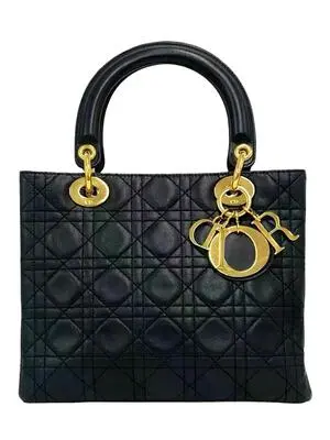 Dior 2010-2026 Medium Calfskin Cannage Lady Dior Handbag Black
