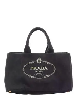 Prada 2013-2026 Large Canvas Canapa Logo Tote Satchel - Black