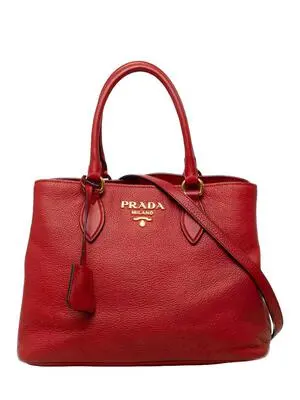 Prada 2010-2026 Vitello Daino Open Convertible Tote Satchel - Red