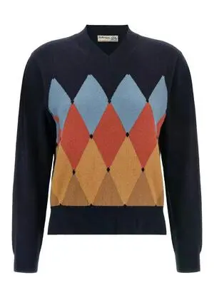 BALLANTYNE Argyle V-neck Sweater - Blue