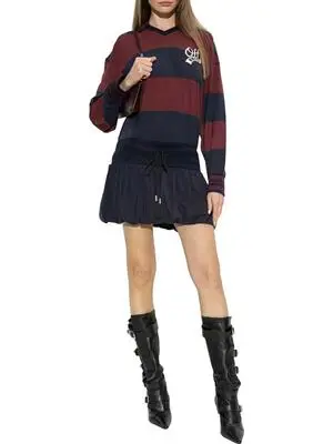 Off-White Striped Logo-patch Mini Dress - Blue