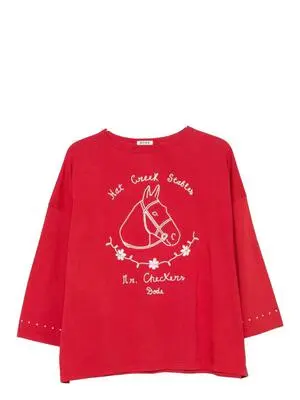 BODE Stables Graphic-print Three-quarter-sleeve T-shirt - Red