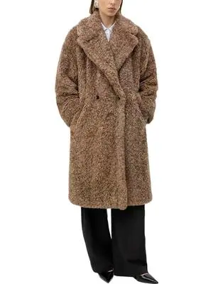 Hugo Oversized-fit Teddy Coat With Double-breasted Closure - Brown