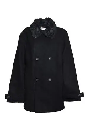 Our Legacy Wage Faux-fur Collar Double-breasted Coat - Black