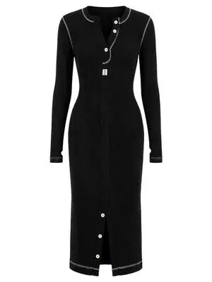 Moschino Ribbed-knit Contrast-stitch Midi Dress - Black